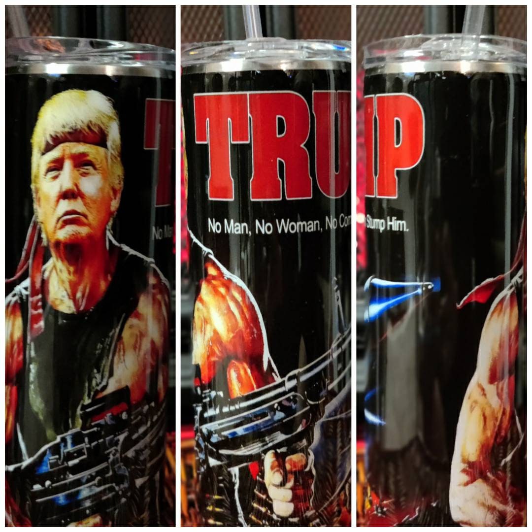 Donald Trump as Rambo 20 Oz Skinny Custom Tumbler / Trump With Guns ...