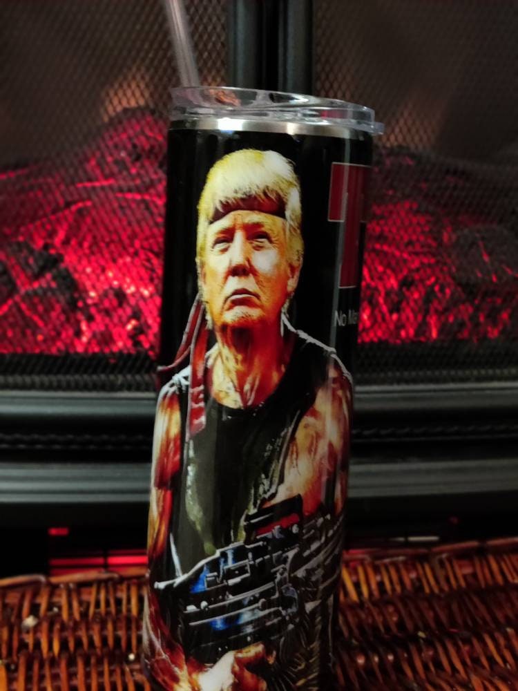 Donald Trump as Rambo 20 Oz Skinny Custom Tumbler / Trump With Guns ...