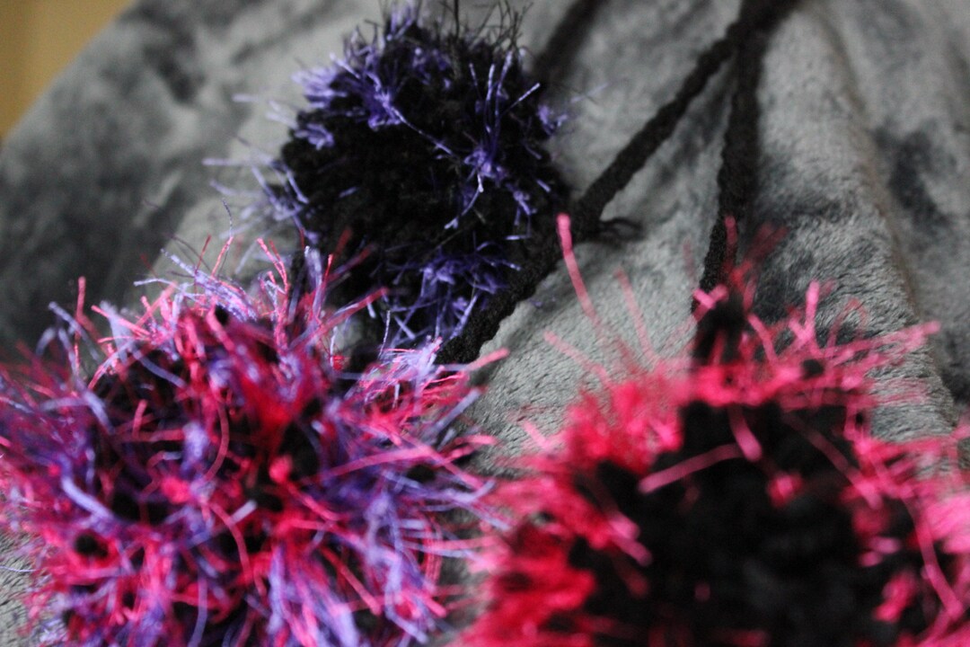 Pink and Purple Fuzzy Puffball Cat Toy Set - Etsy
