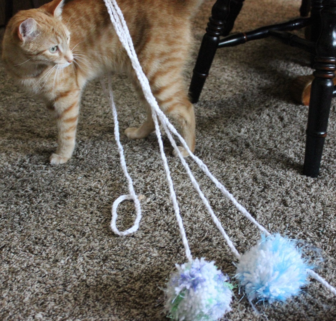 Blue and Green Fuzzy Puffball Cat Toy Set - Etsy