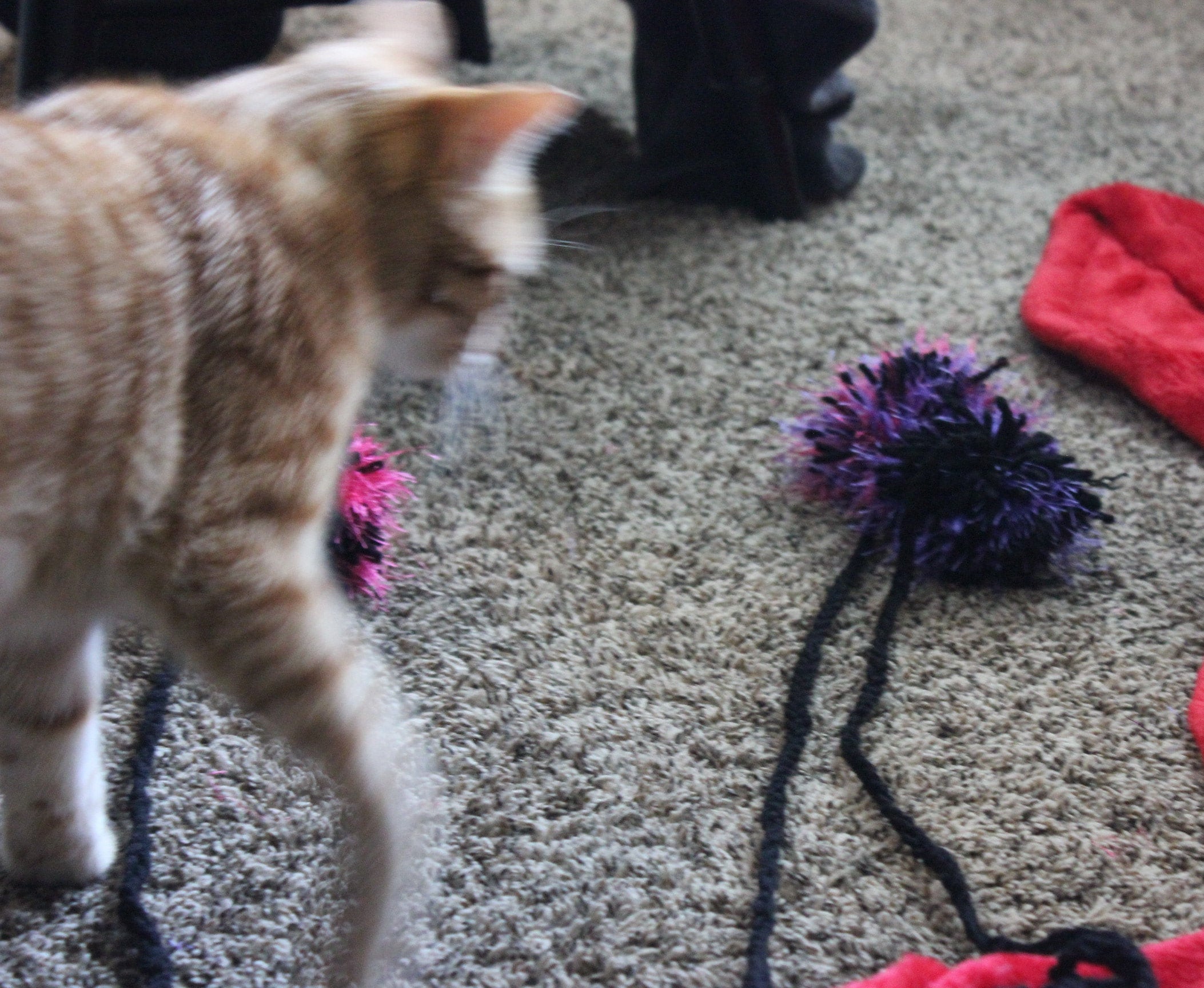 Pink and Purple Fuzzy Puffball Cat Toy Set - Etsy