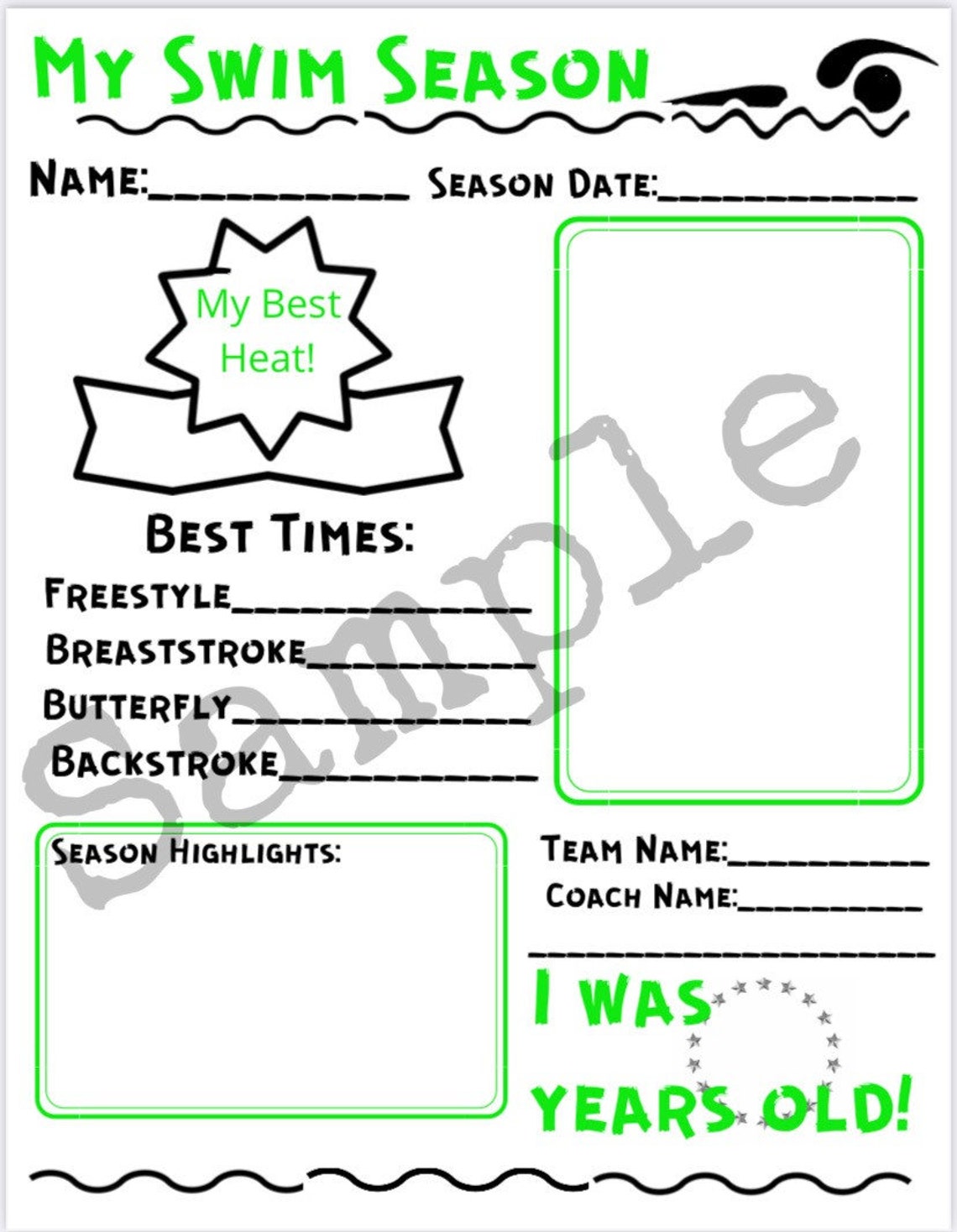 My Swim Season Swim Team Printable Template Download Fill - Etsy