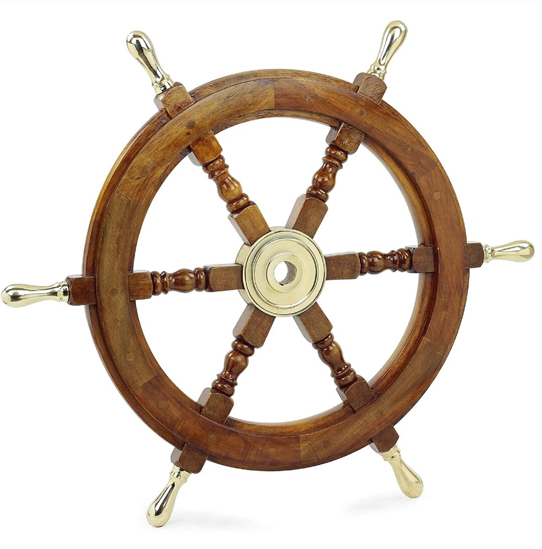 Ship Wheel 24 Brass Wooden Wheel Steering Pirate Boat Ship Wheel Wall ...
