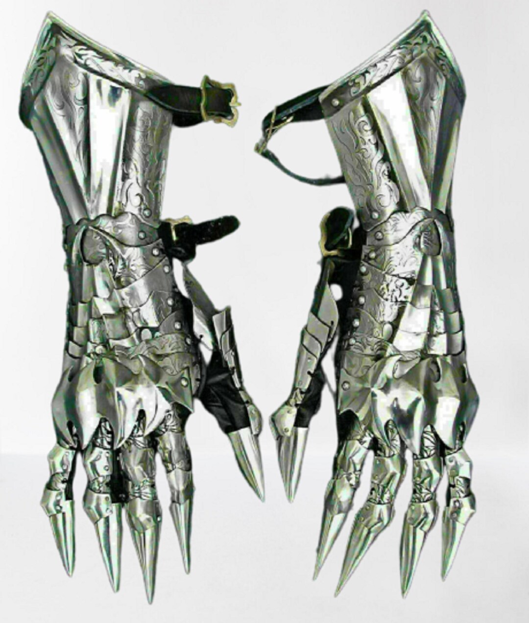 Silver Metal Knights Armor Arm Gauntlets Gothic Armor Gloves Accents ...
