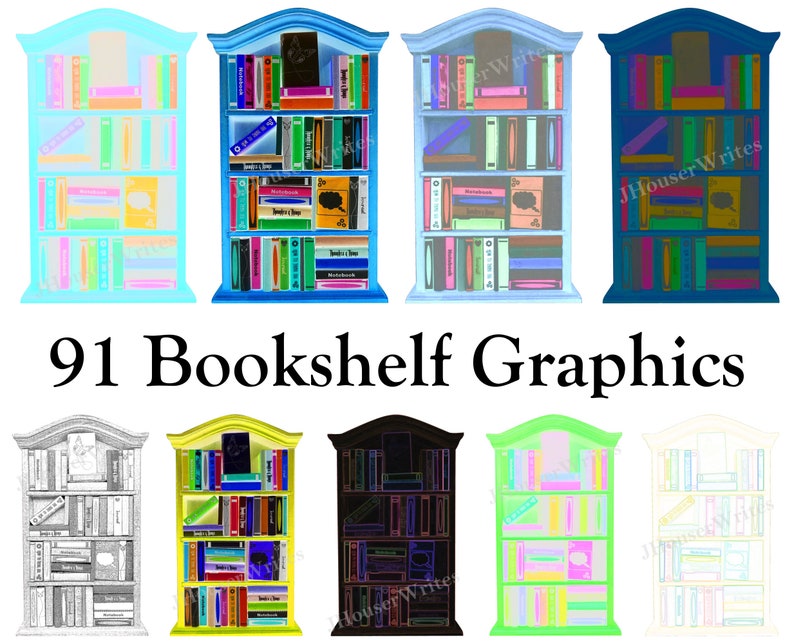 Bookshelf Graphic Bundle PNG JPEG - Etsy
