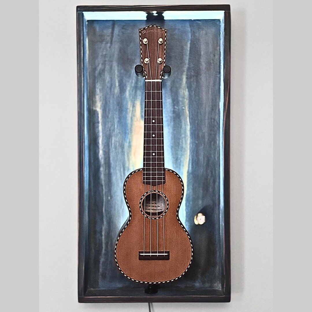 Ukulele Wall Display Frame With LED Spotlight & Hygrometer - Reef Blue ...
