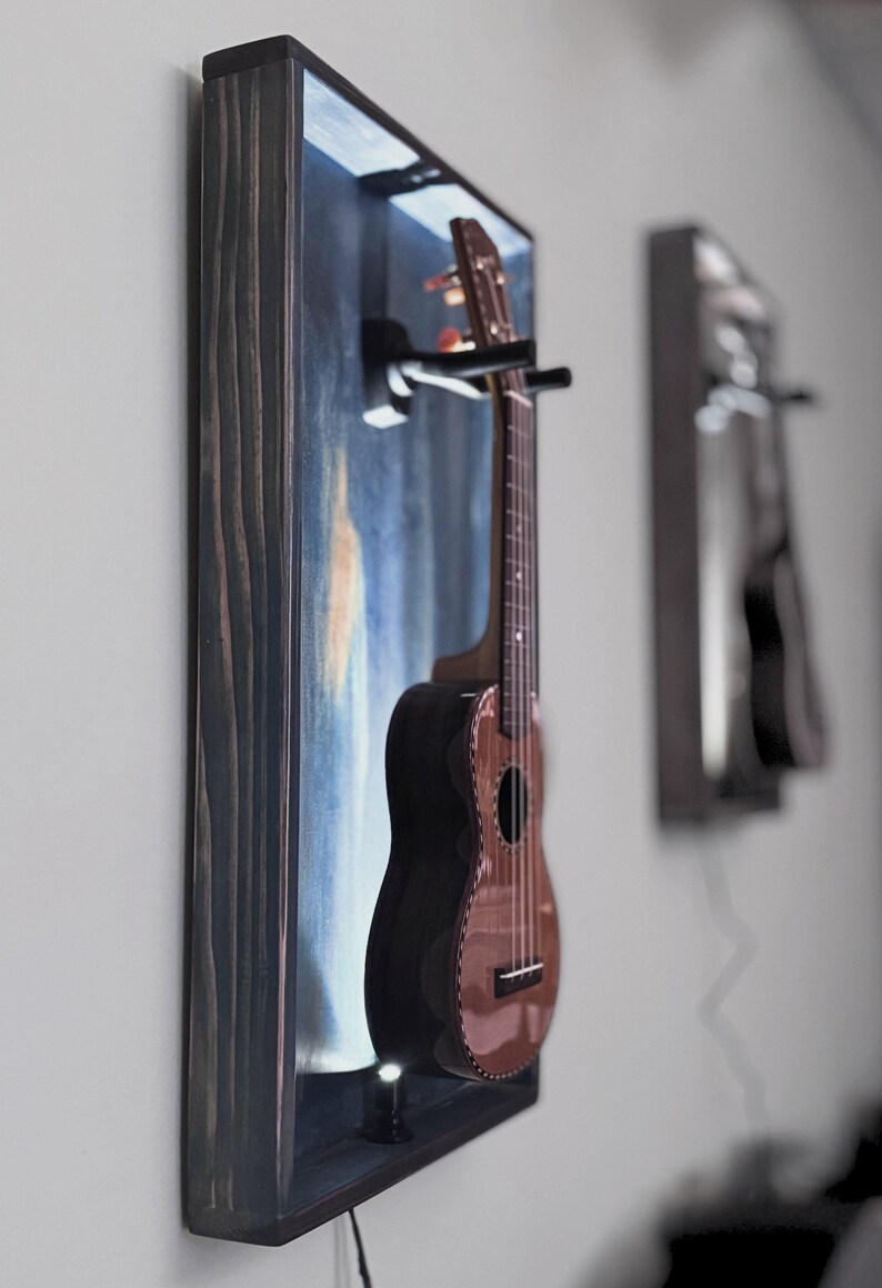 Ukulele Wall Display Frame With LED Spotlight & Hygrometer - Reef Blue ...