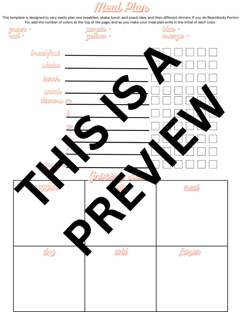Meal Planning Template - Etsy