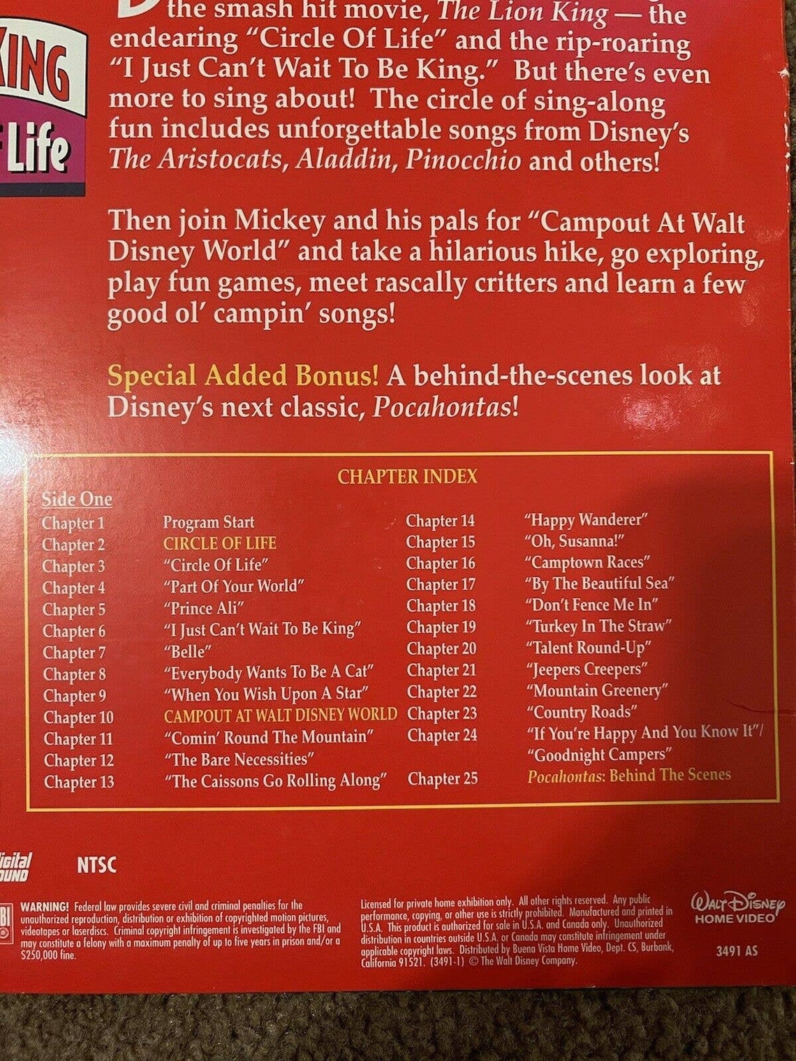 Disney Sing Along Songs the Lion King Circle of Life Laserdisc - Etsy