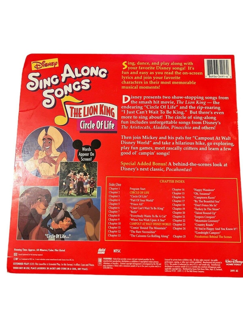 Disney Sing Along Songs the Lion King Circle of Life Laserdisc - Etsy