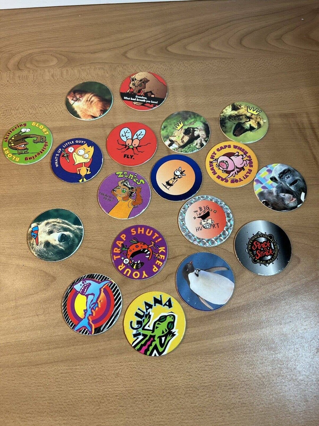Vtg 18 Lot of 90’s Pogs Bottle Cap Stack N Smack Zoonies Animals Street ...