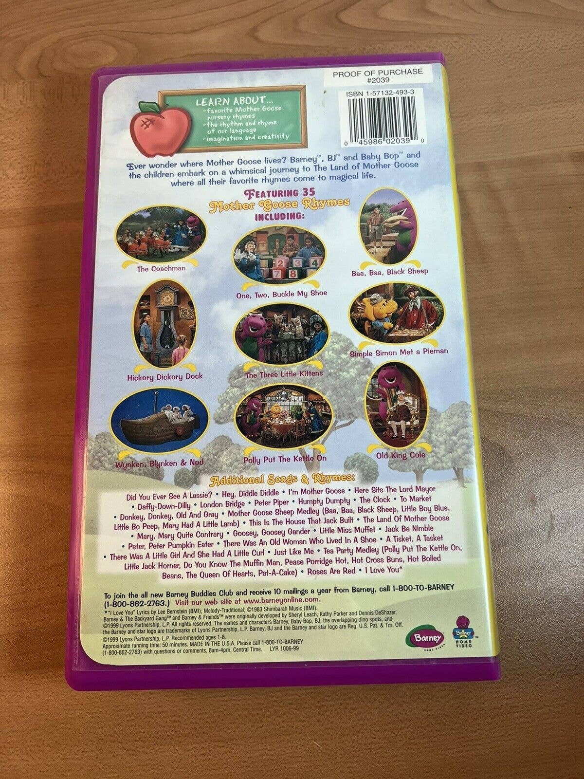 VHS Barney’s Rhyme Time Rhythm (purple Clamshell Case) Mother Goose ...