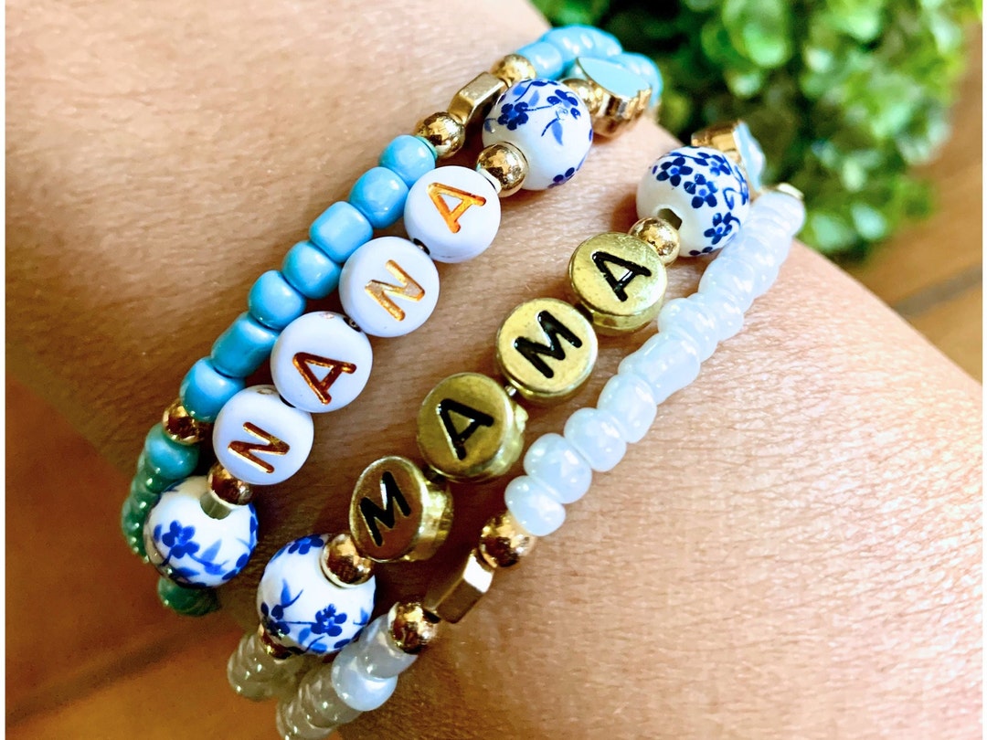 Custom Word Bracelet Delft Blue Bracelet Mama Bracelet Letter Bead ...