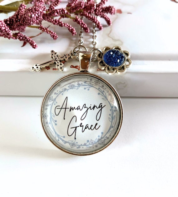 Amazing Grace Hymn Necklace Bible Verse Necklace Scripture Necklace Christian Gift Cross Necklace Faith Jewelry Etsy