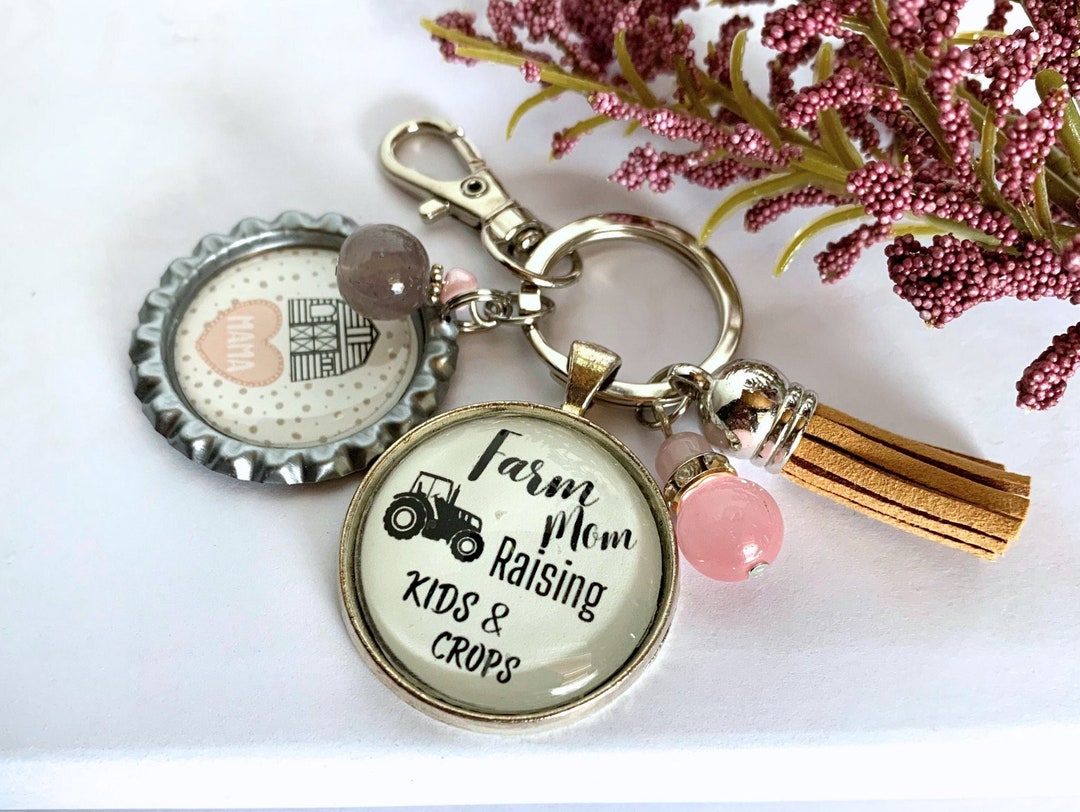 Farmer Keychain, Gift for Mom, Country Keychain, Hobby Keychain, Gift ...