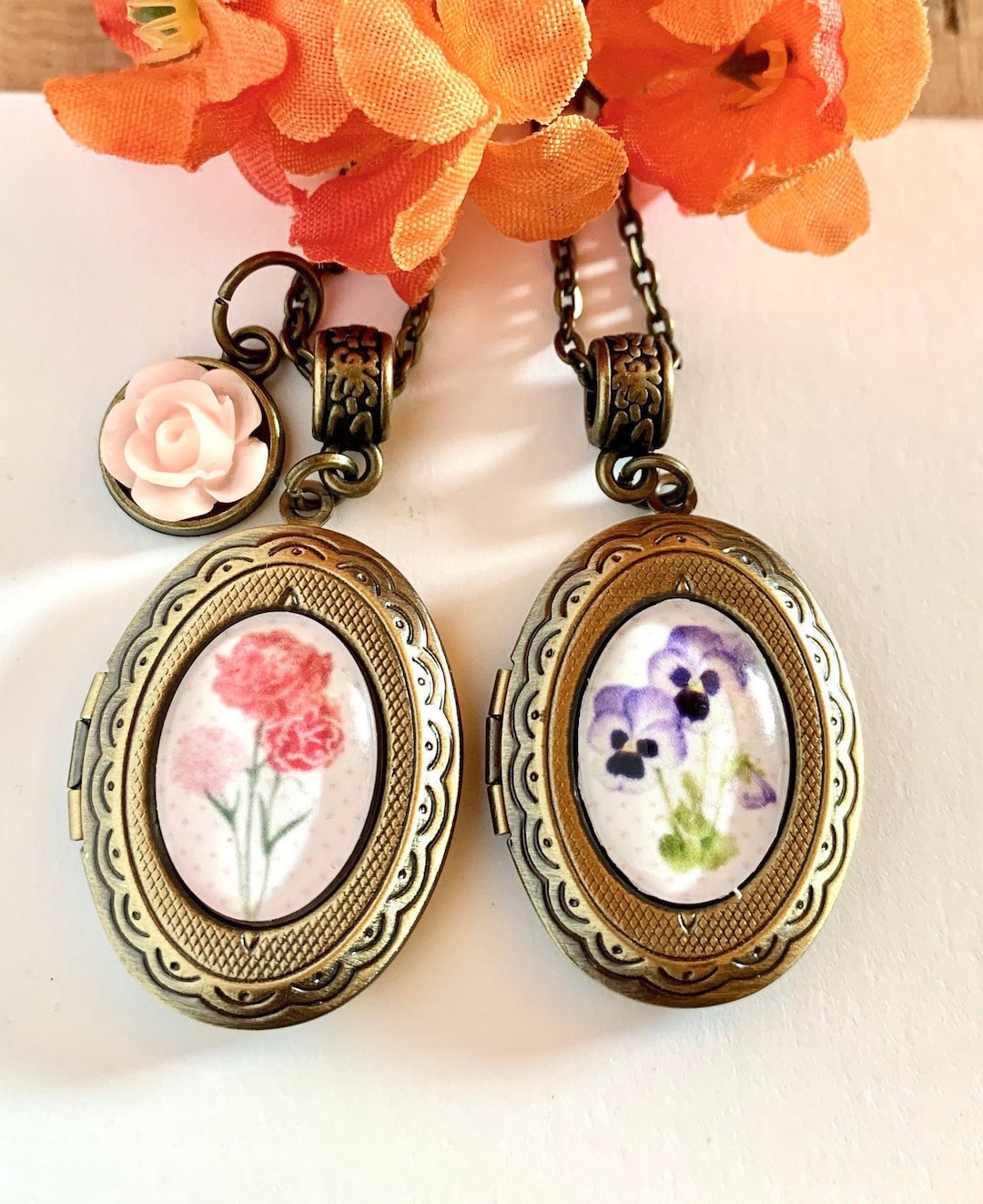 Birth Flower Locket, Friendship Locket, Best Friend Locket, Floral ...
