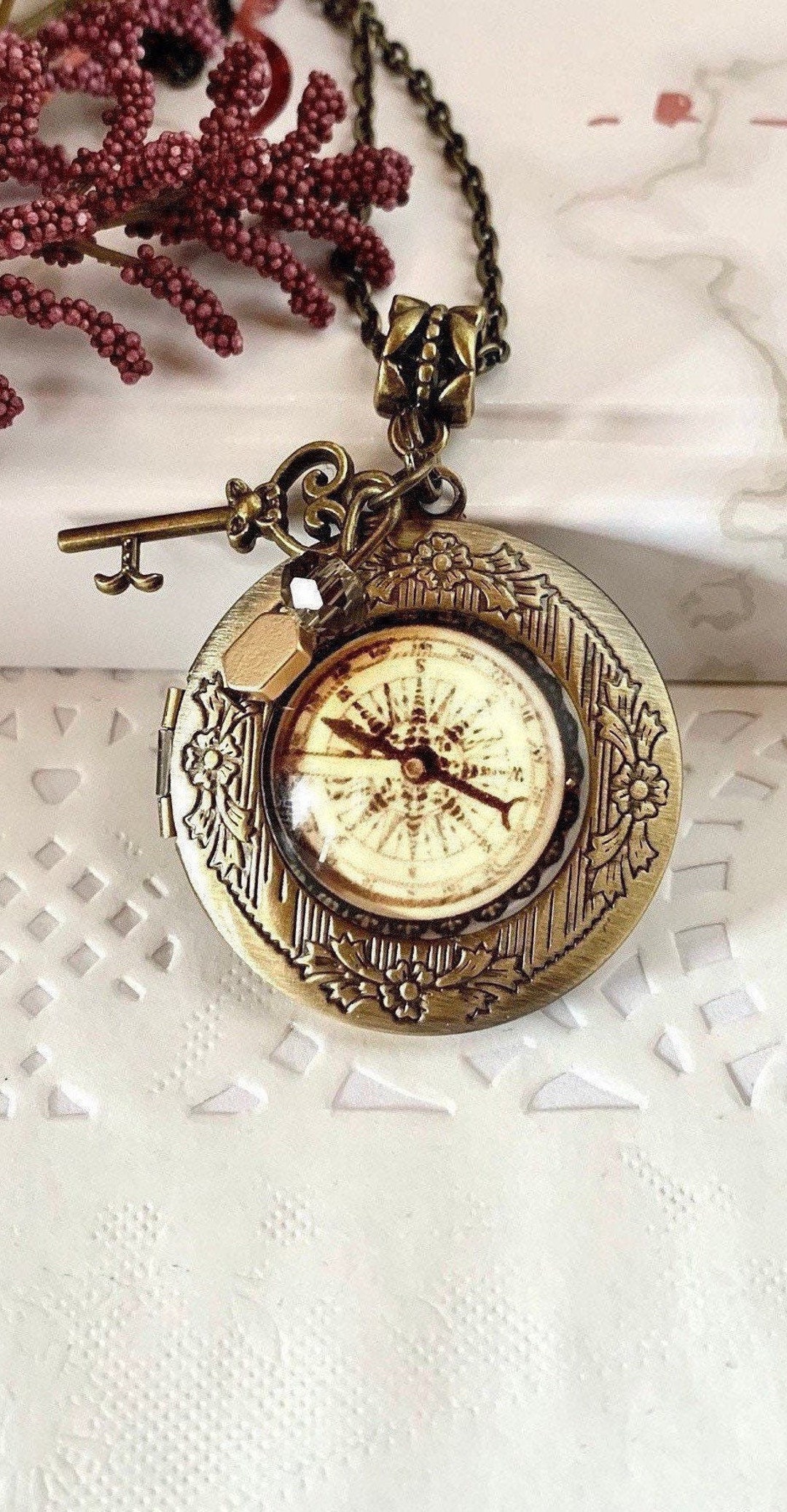 Compass Locket Necklace, Bible Verse Locket, Bible Verse Necklace, Gift ...