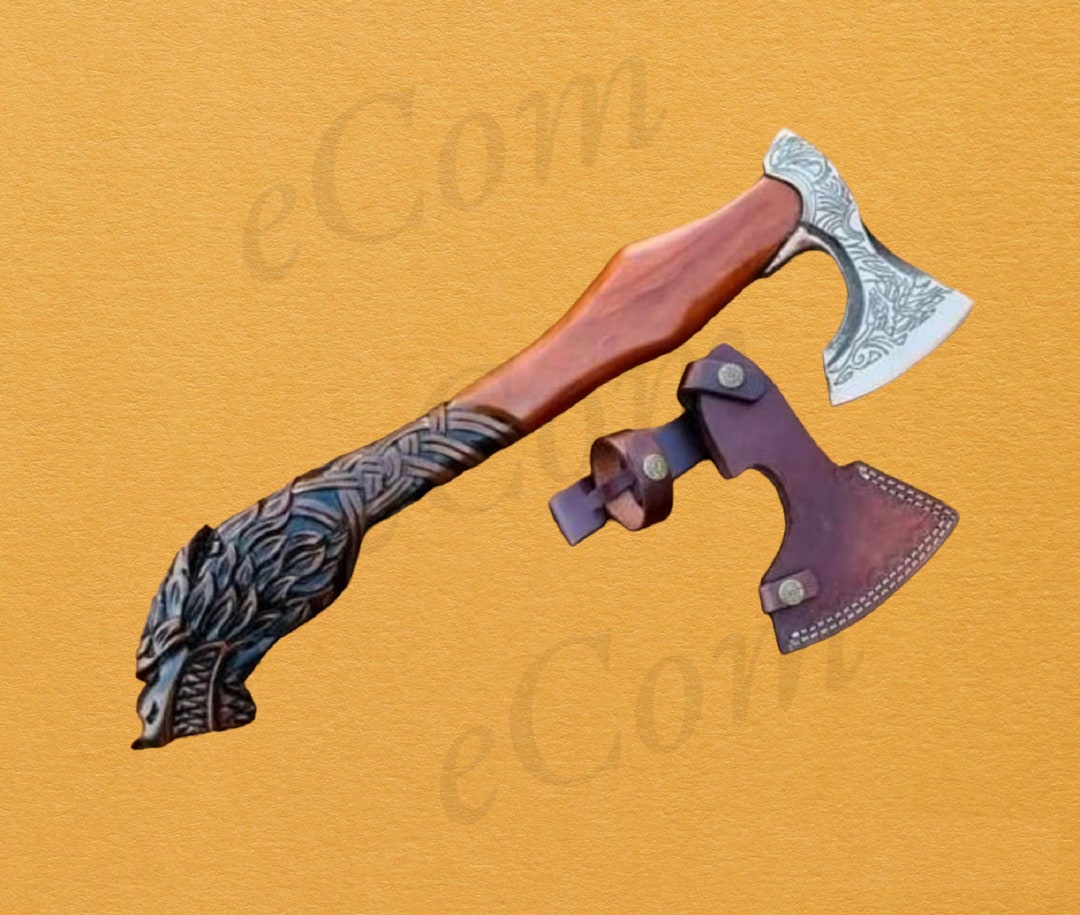 Custom Gift Forged Carbon Steel Ax With Rose Wood Shaft, Viking Ax ...