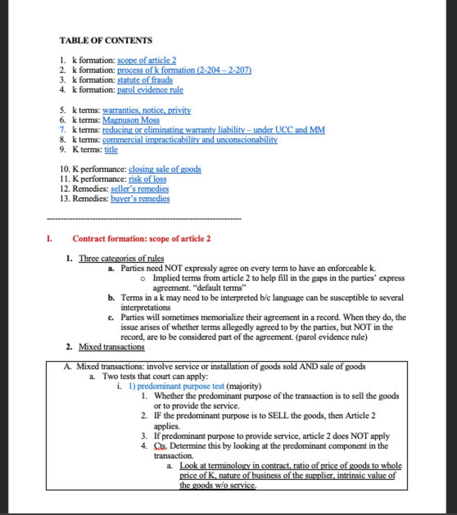UCC Article 2 Sales Outline Law School 2021 - Etsy