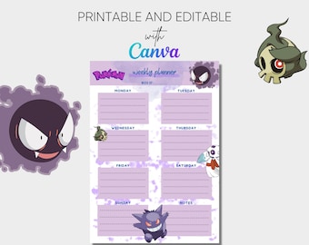 Pokemon Weekly Planner, Electric Type, Daily Work Schedule, Weekly ...