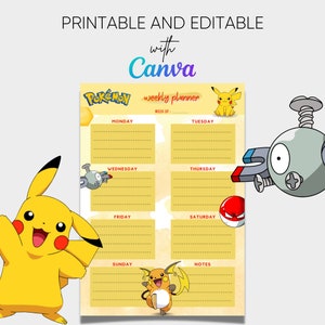 Pokemon Weekly Planner, Electric Type, Daily Work Schedule, Weekly ...
