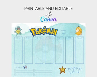 Pokemon Weekly Planner, Electric Type, Daily Work Schedule, Weekly ...