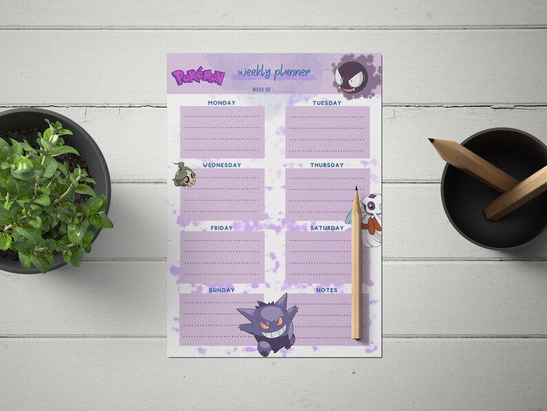 Pokemon Weekly Planner, Ghost Type, Daily Work Schedule, Weekly Agenda ...