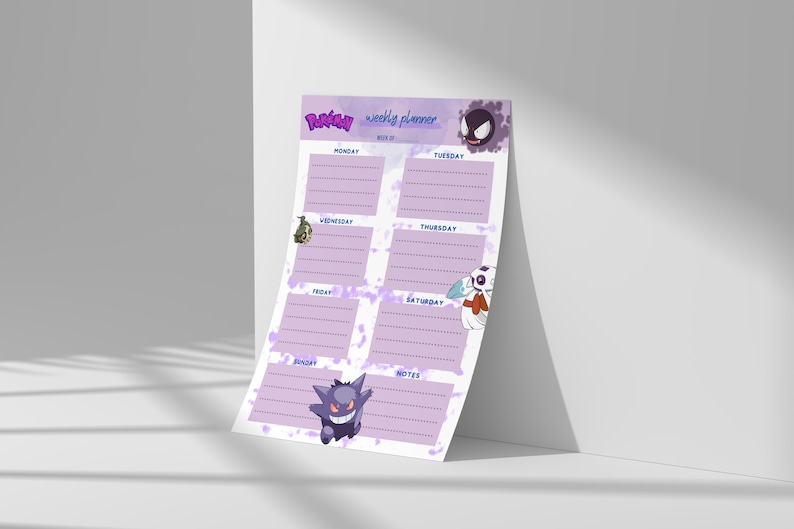Pokemon Weekly Planner, Ghost Type, Daily Work Schedule, Weekly Agenda ...