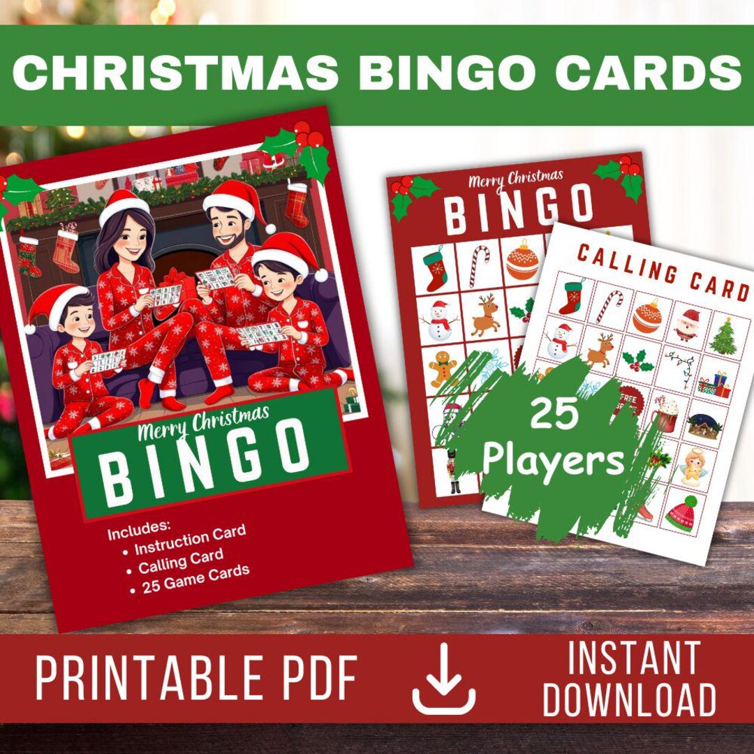 Merry Christmas Printable Bingo Cards Family Game Night Festive Holiday ...