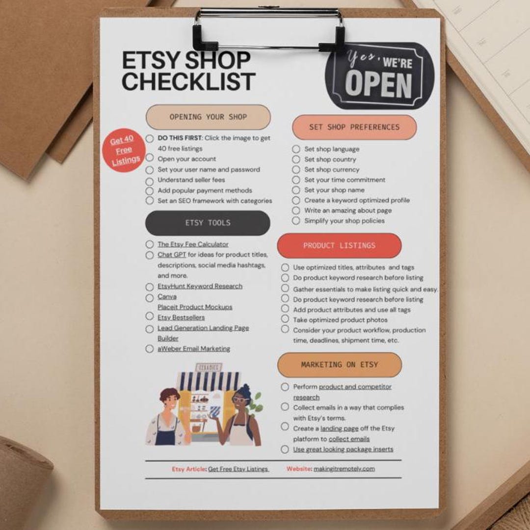 Etsy Shop Checklist With Analytics Worksheets Start an Etsy Shop ...
