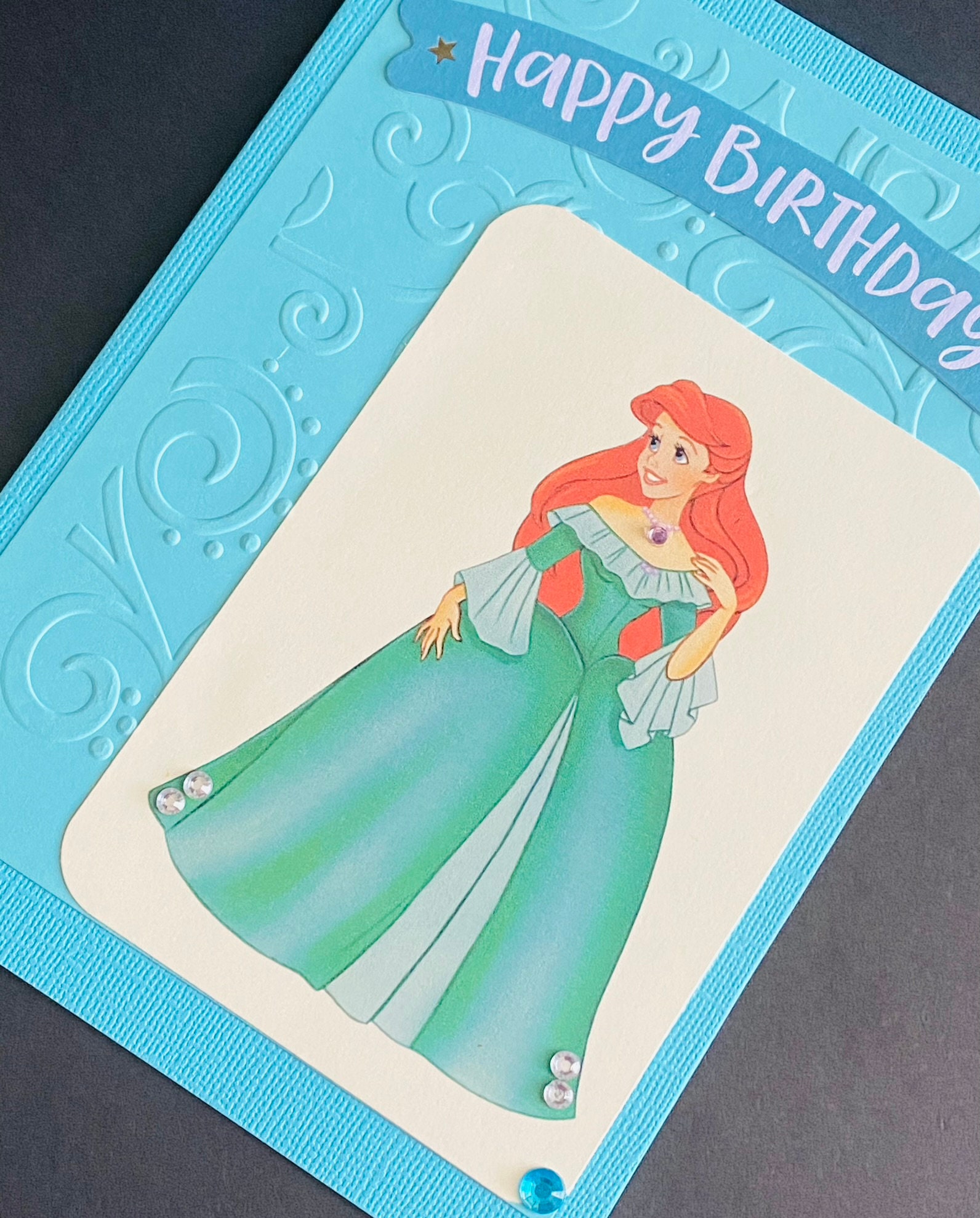 Happy Birthday Card, Embossed Happy Birthday, Ariel Birthday Card ...