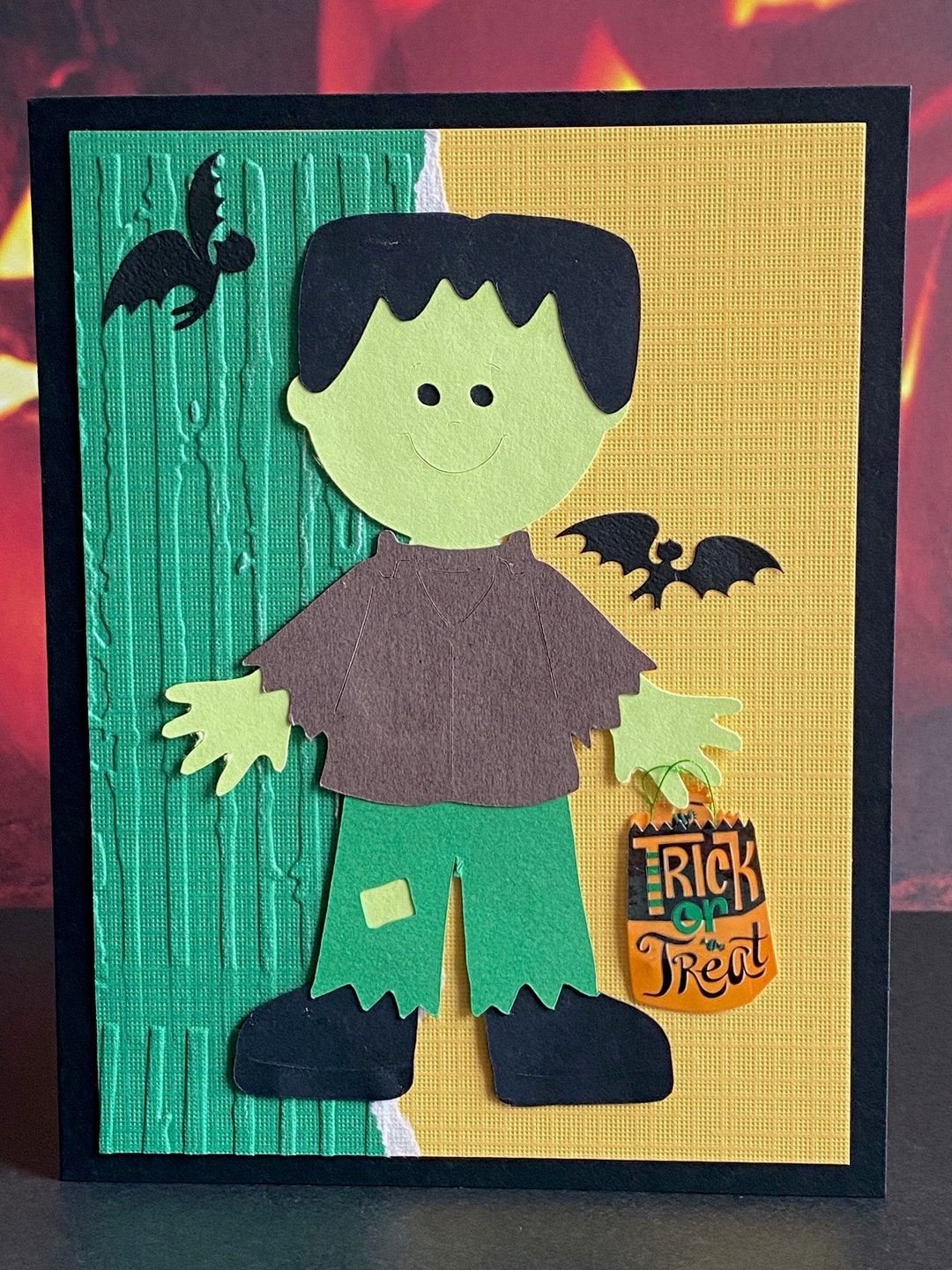 Halloween Card-with Frankenstein Trick or Treat, Embellished - Etsy