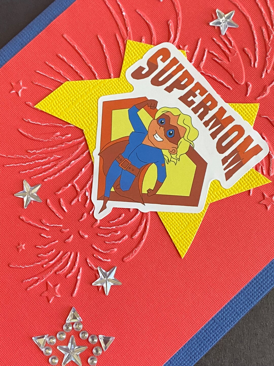 Handmade Super Mom Card, Embossed Star Gems, Mother's Day - Etsy