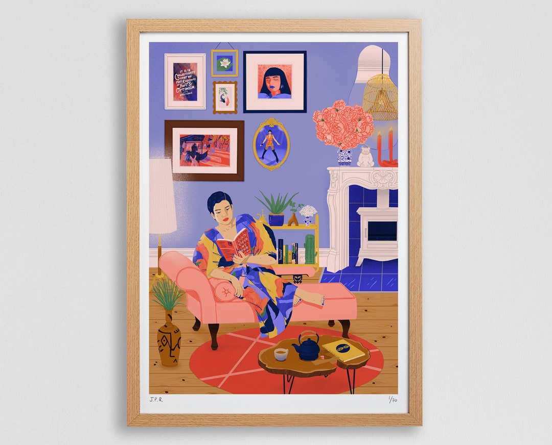 Art Print - East Asian Woman Reading an Emma Dabiri Book in Her Living ...