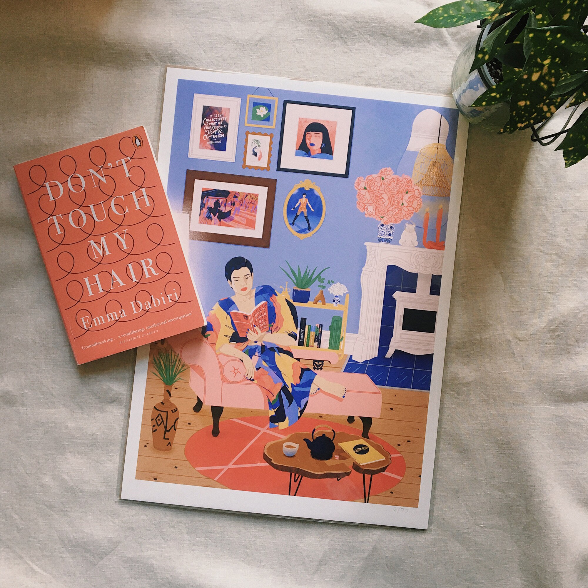 Art Print East Asian Woman Reading an Emma Dabiri Book in Her Living ...