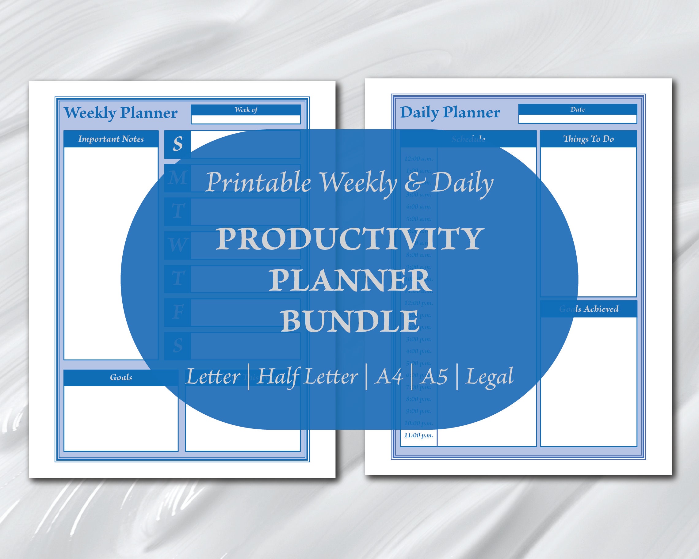 Minimalist Planner Printable Bundle 10 Blue Printables Weekly and Daily ...