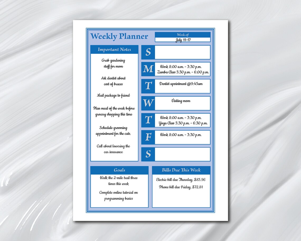 Minimalist Planner Printable Bundle 10 Blue Printables Weekly and Daily ...
