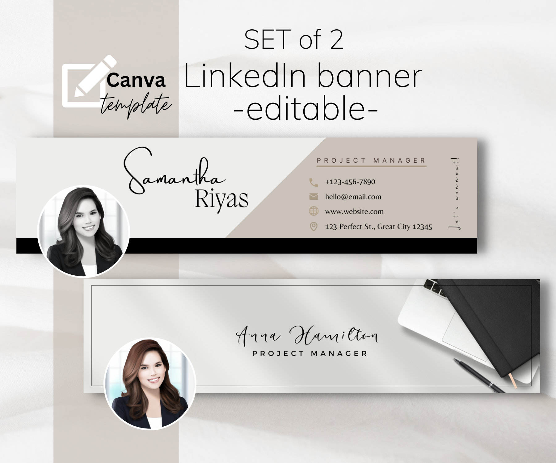 Editable Professional Linkedin Banner With Contact Info, Canva Template ...