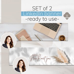 Professional Linkedin Banner SET of 2, Beige Office Workspace ...