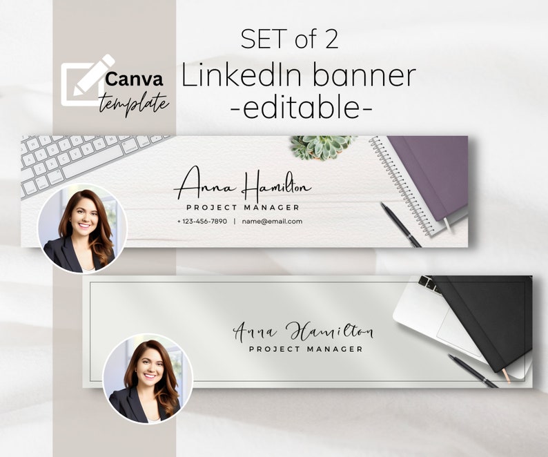 Professional Linkedin Banner Template: Editable Contact Info (canva) - Etsy