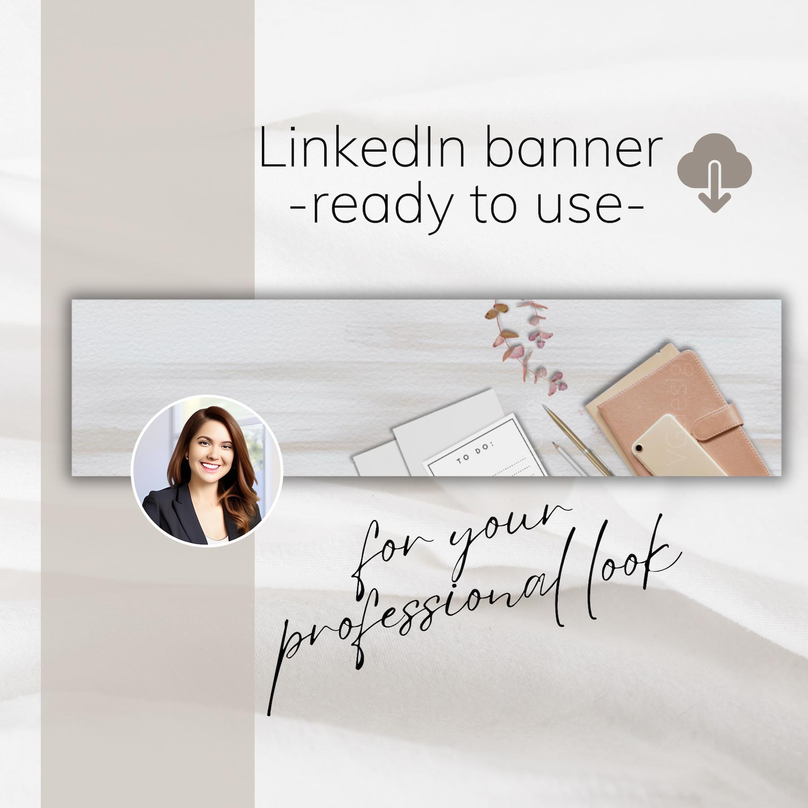 Beige Linkedin Banner: Minimalist Workspace Design (digital Download ...