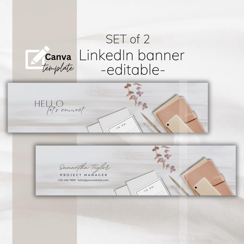 Beige Linkedin Banner: Minimalist Workspace Design (digital Download ...