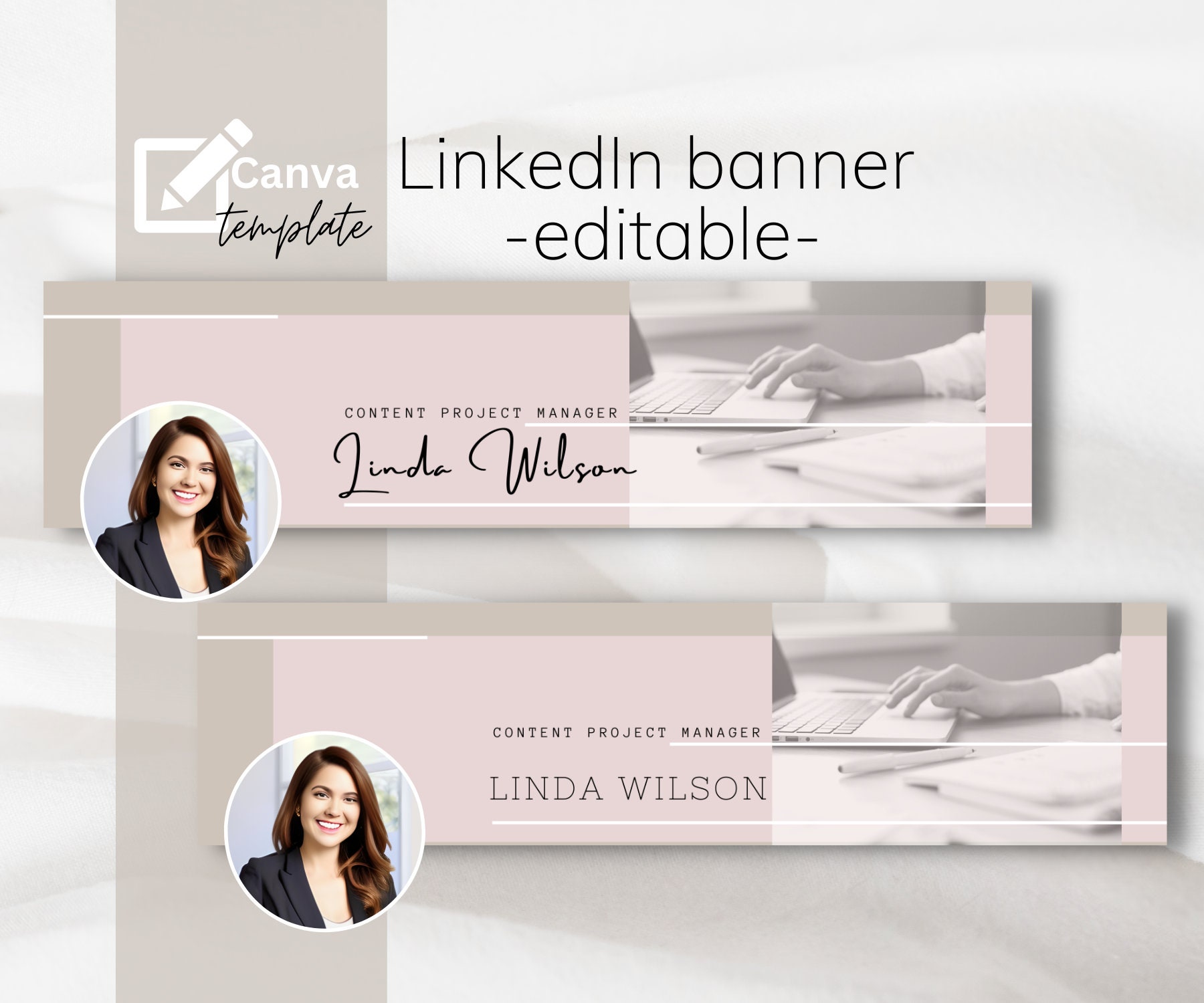 Pink Beige Editable Linkedin Banner Canva Template Editable Linkedin