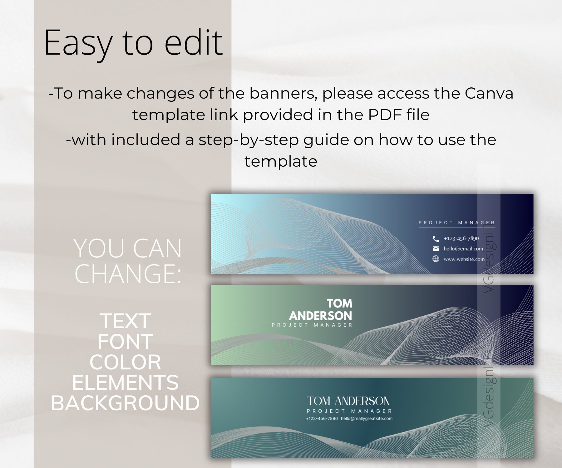 SET of 3 Professional Linkedin Banners, Green Blue Gradient Background ...