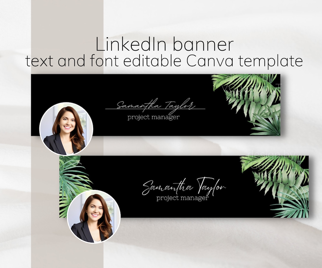 Greenery Linkedin Banner Nature Leaves on Black Background, Canva ...