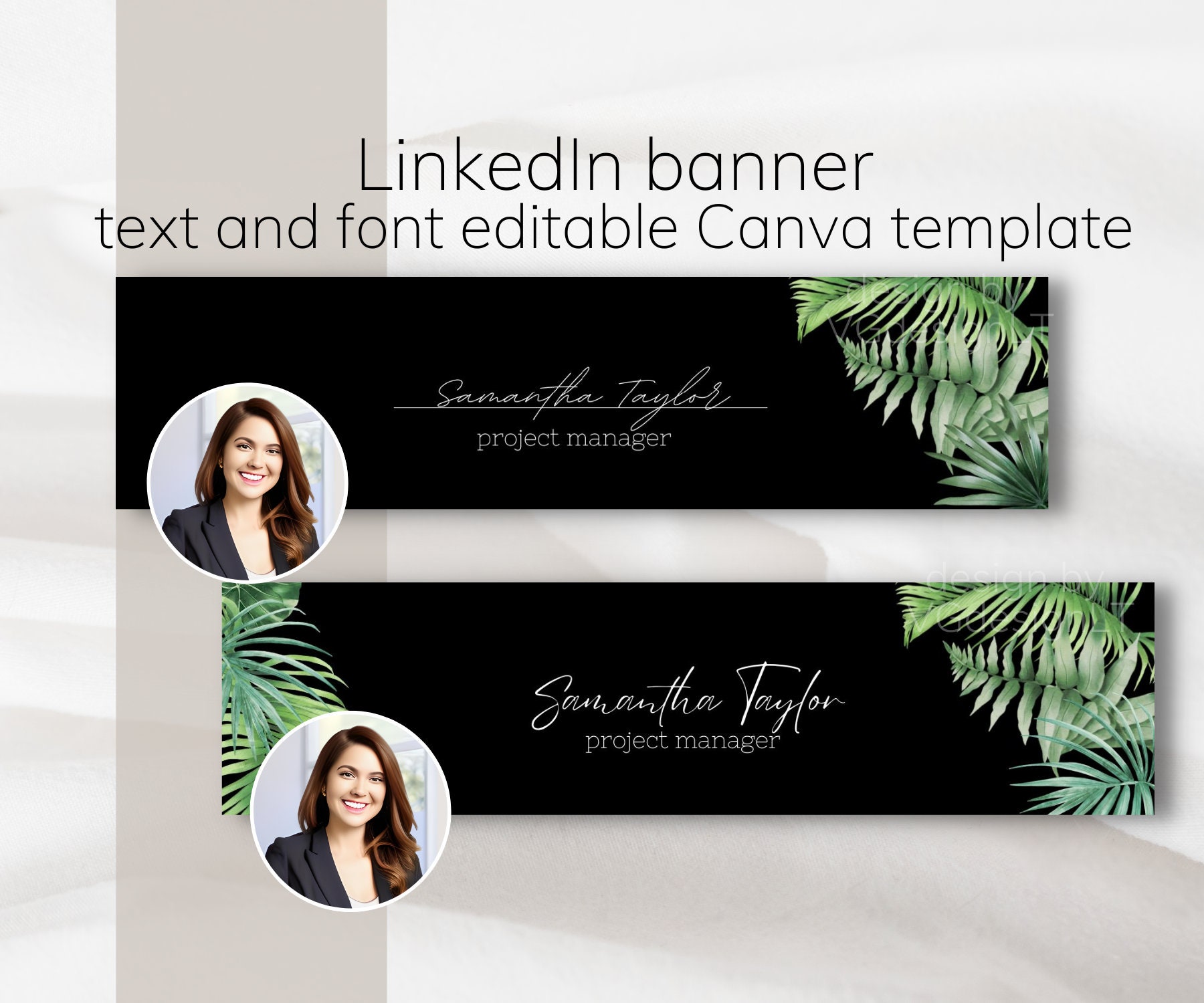Greenery Linkedin Banner Nature Leaves on Black Background, Canva ...
