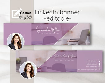 Professional Linkedin Banner With Contact Info, Canva Template - Etsy