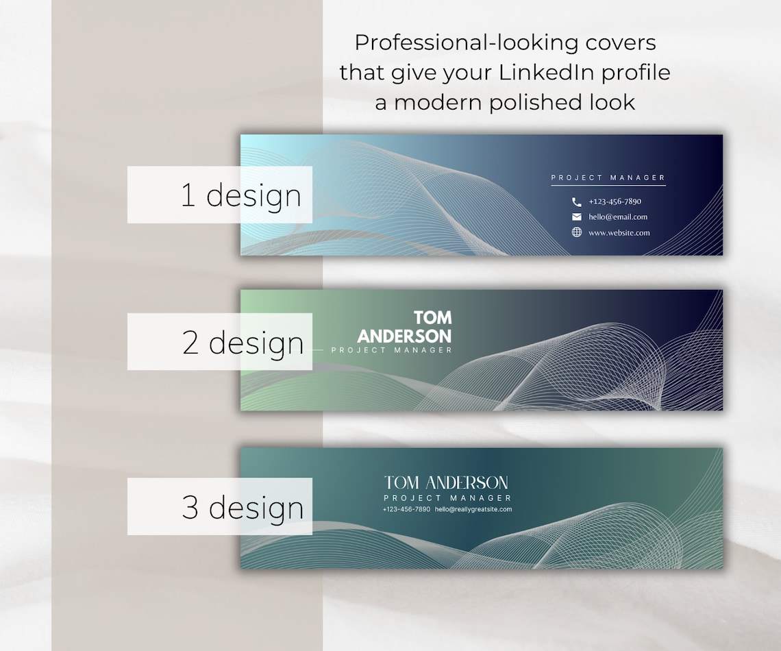 SET of 3 Professional Linkedin Banners, Green Blue Gradient Background ...