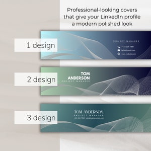 SET of 3 Professional Linkedin Banners, Green Blue Gradient Background ...