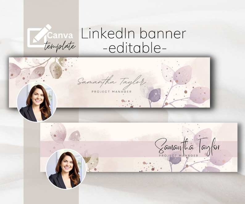 Floral Editable Linkedin Banner Canva Template Pastel Pink Feminine